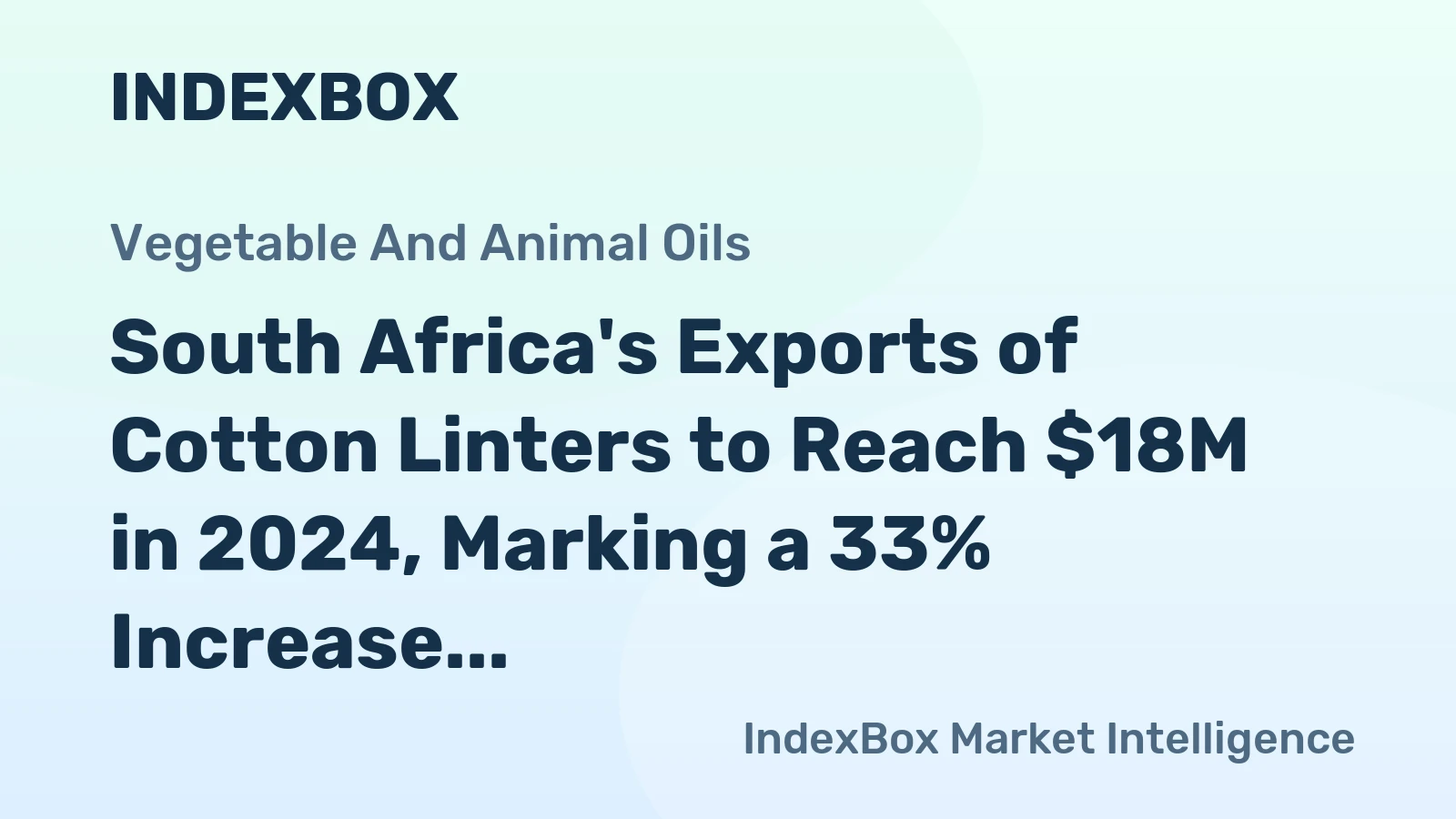 South Africa's Exports of Cotton Linters to Reach $18M in 2024, Marking a 33% Increase