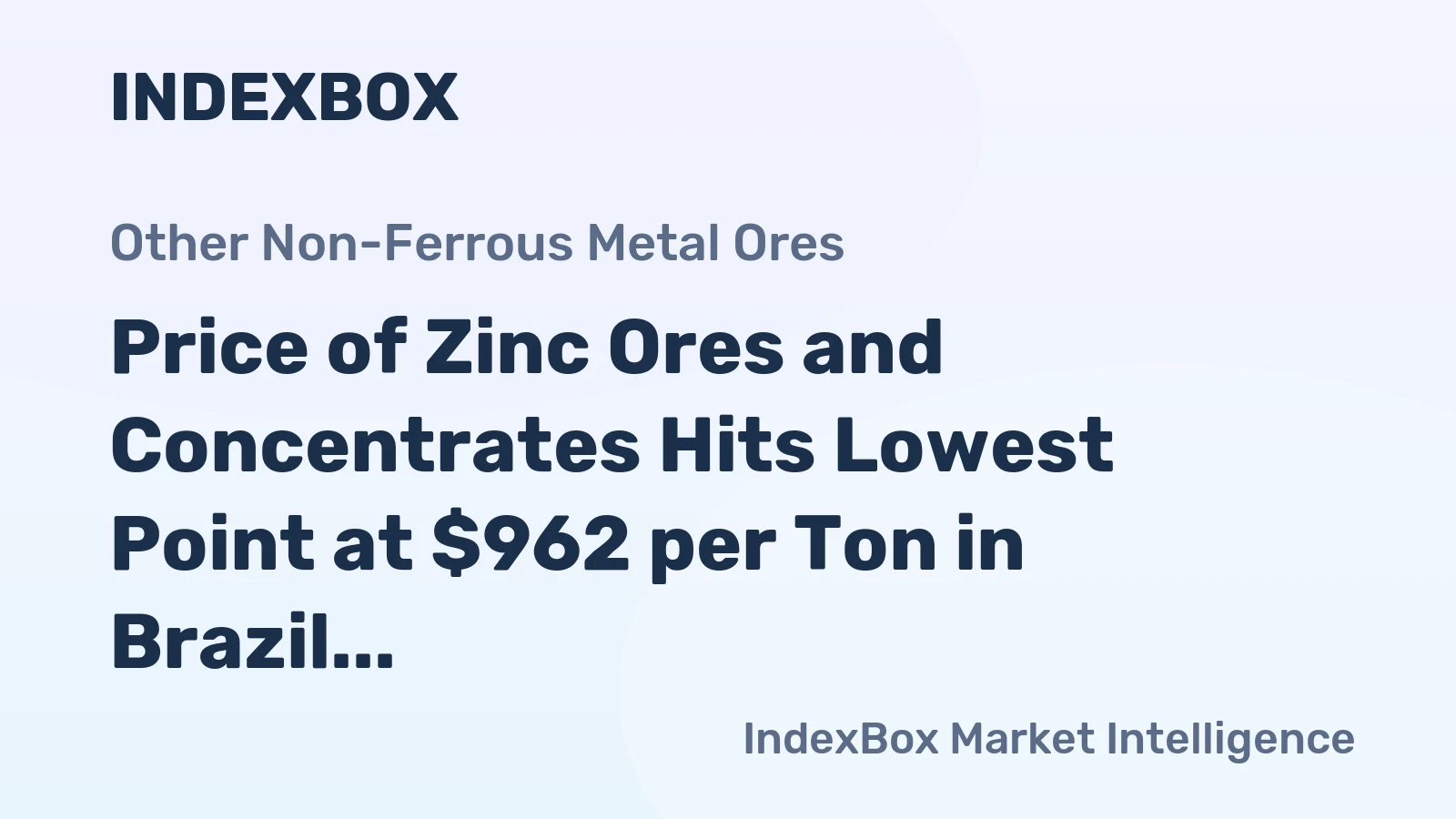 Price of Zinc Ores and Concentrates Hits Lowest Point at $962 per Ton in Brazil