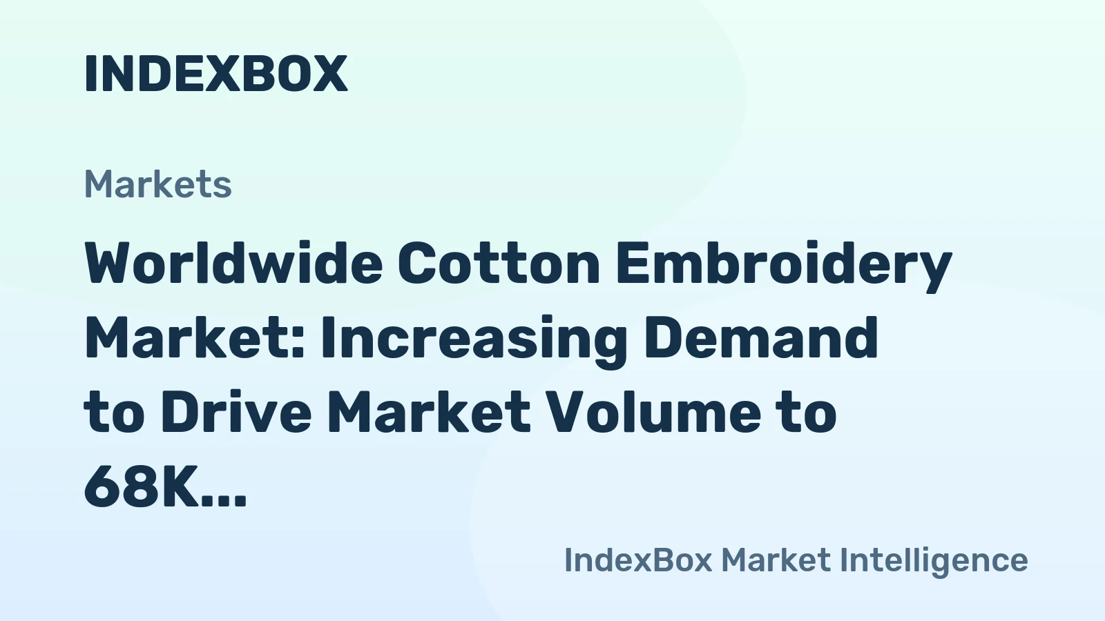 Worldwide Cotton Embroidery Market: Increasing Demand to Drive Market Volume to 68K Tons and Market Value to $2.1B by 2035