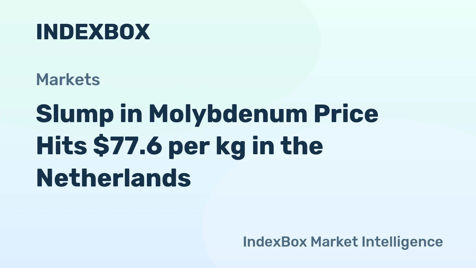 Slump in Molybdenum Price Hits $77.6 per kg in the Netherlands