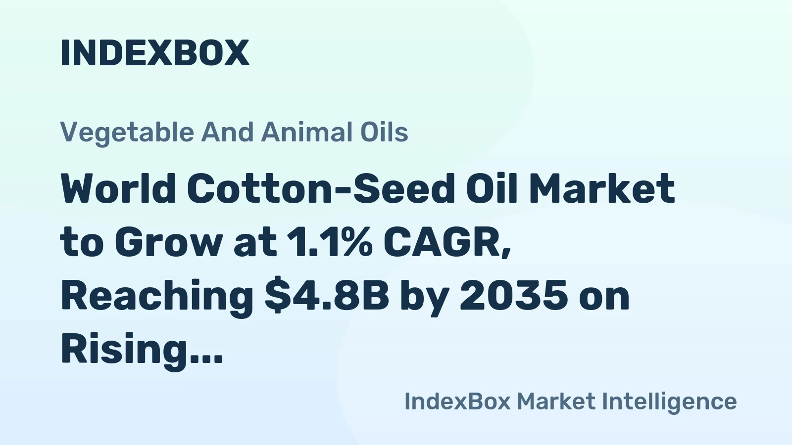 World Cotton-Seed Oil Market to Grow at 1.1% CAGR, Reaching $4.8B by 2035 on Rising Global Demand