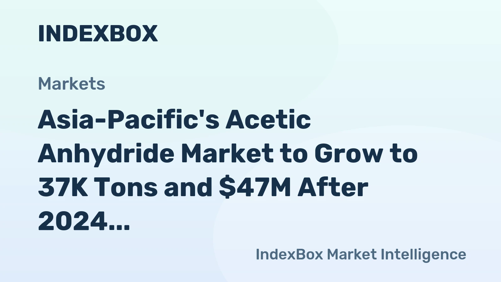 Asia-Pacific's Acetic Anhydride Market to Grow to 37K Tons and $47M After 2024 Contraction