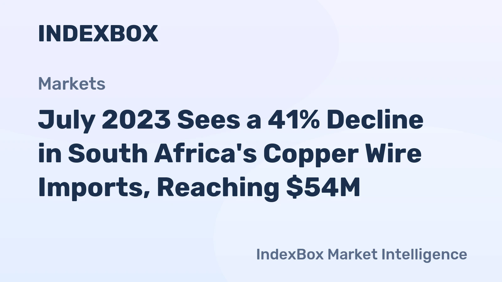 July 2023 Sees a 41% Decline in South Africa's Copper Wire Imports, Reaching $54M.