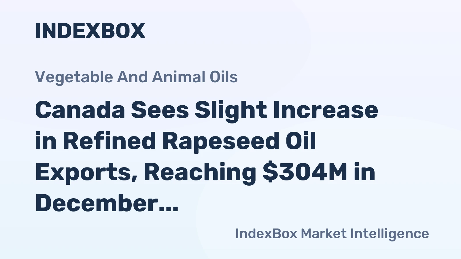Canada Sees Slight Increase in Refined Rapeseed Oil Exports, Reaching $304M in December 2023