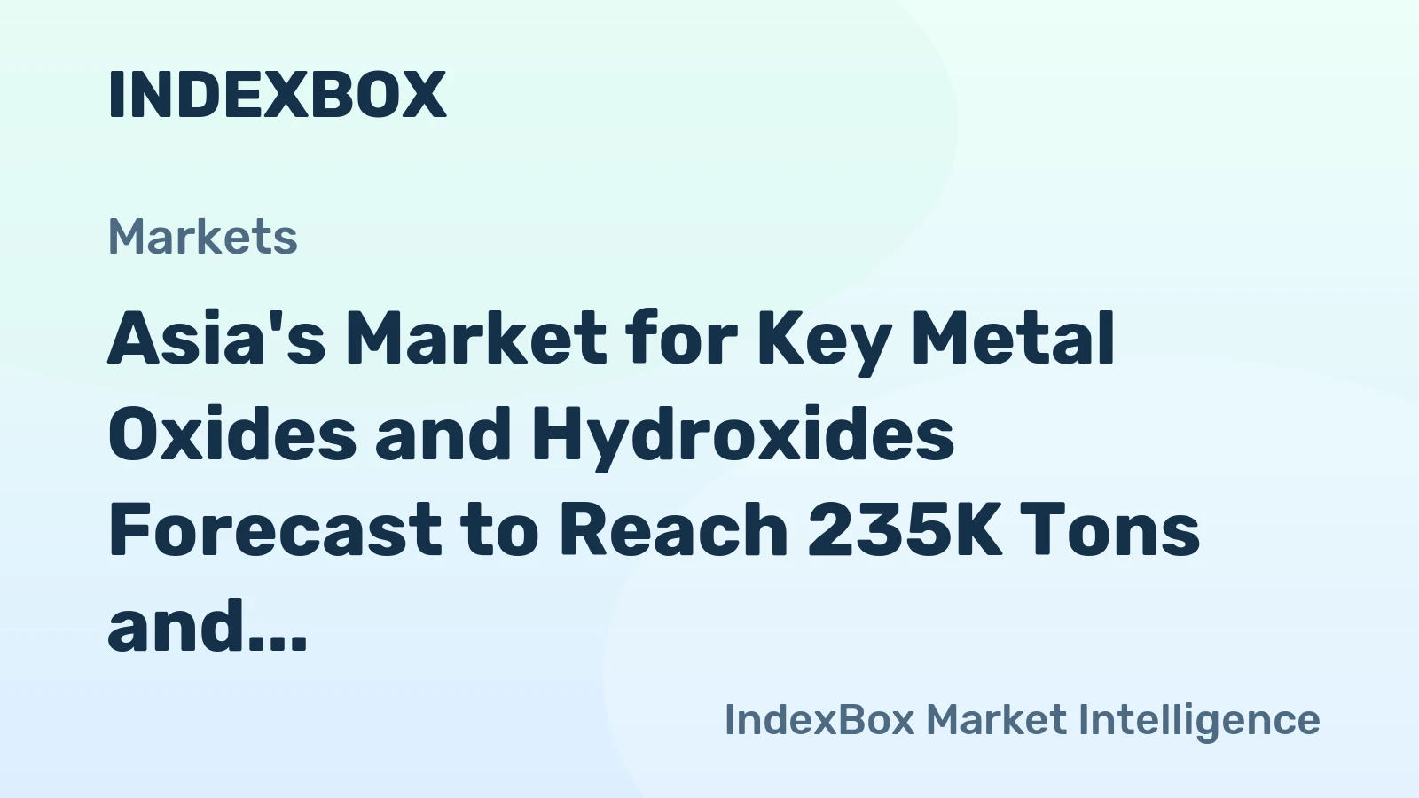 Asia's Market for Key Metal Oxides and Hydroxides Forecast to Reach 235K Tons and $4.2 Billion by 2035