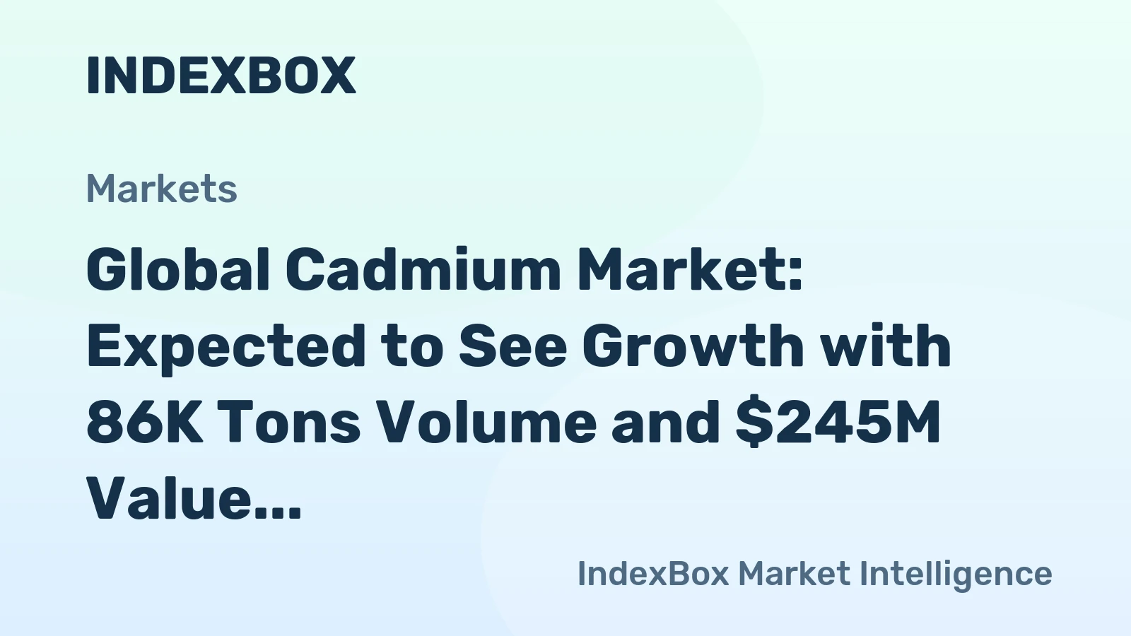 Global Cadmium Market: Expected to See Growth with 86K Tons Volume and $245M Value by 2035