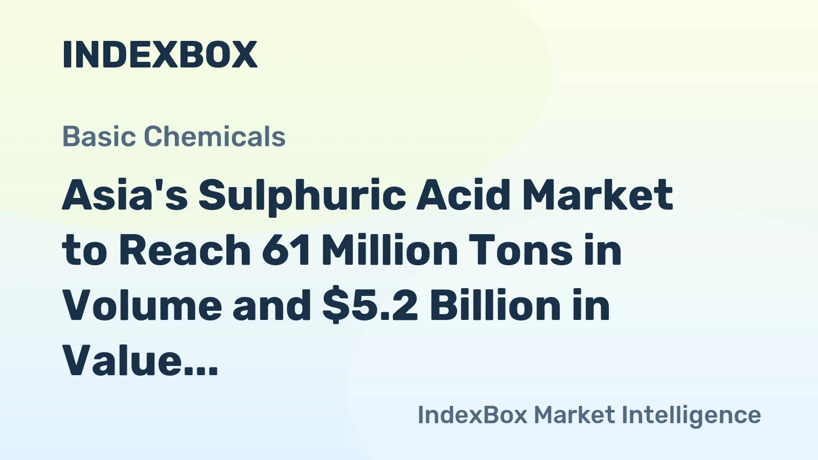 Asia's Sulphuric Acid Market to Reach 61 Million Tons in Volume and $5.2 Billion in Value by 2035