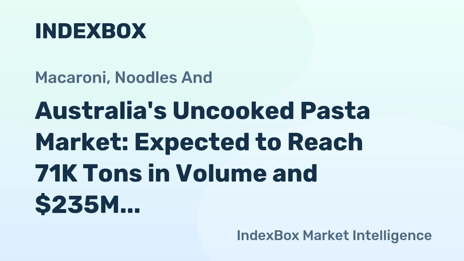 Australia's Uncooked Pasta Market: Expected to Reach 71K Tons in Volume and $235M in Value by 2035
