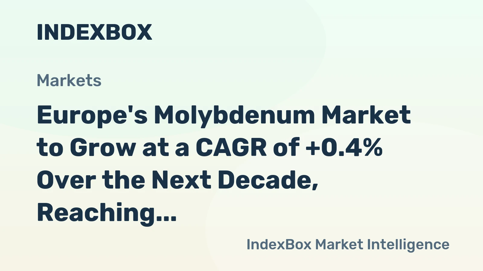 Europe's Molybdenum Market to Grow at a CAGR of +0.4% Over the Next Decade, Reaching $328M by 2035