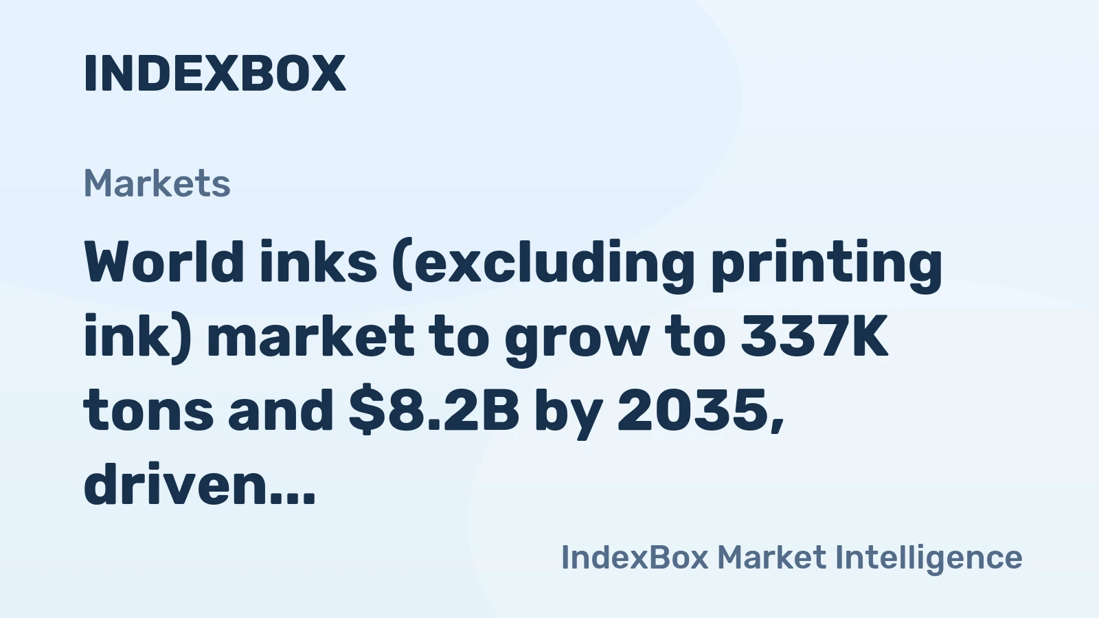 World inks (excluding printing ink) market to grow to 337K tons and $8.2B by 2035, driven by increasing global demand.