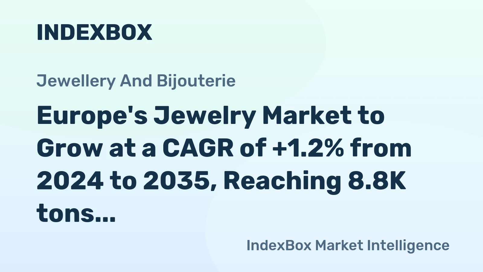 Europe's Jewelry Market to Grow at a CAGR of +1.2% from 2024 to 2035, Reaching 8.8K tons