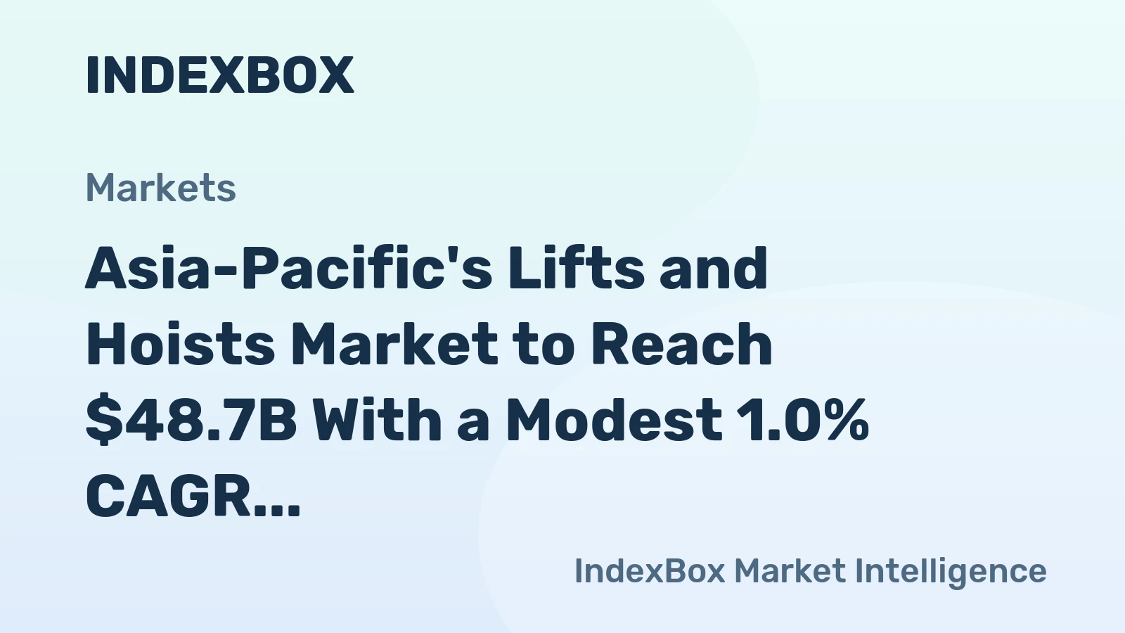 Asia-Pacific's Lifts and Hoists Market to Reach $48.7B With a Modest 1.0% CAGR Through 2035