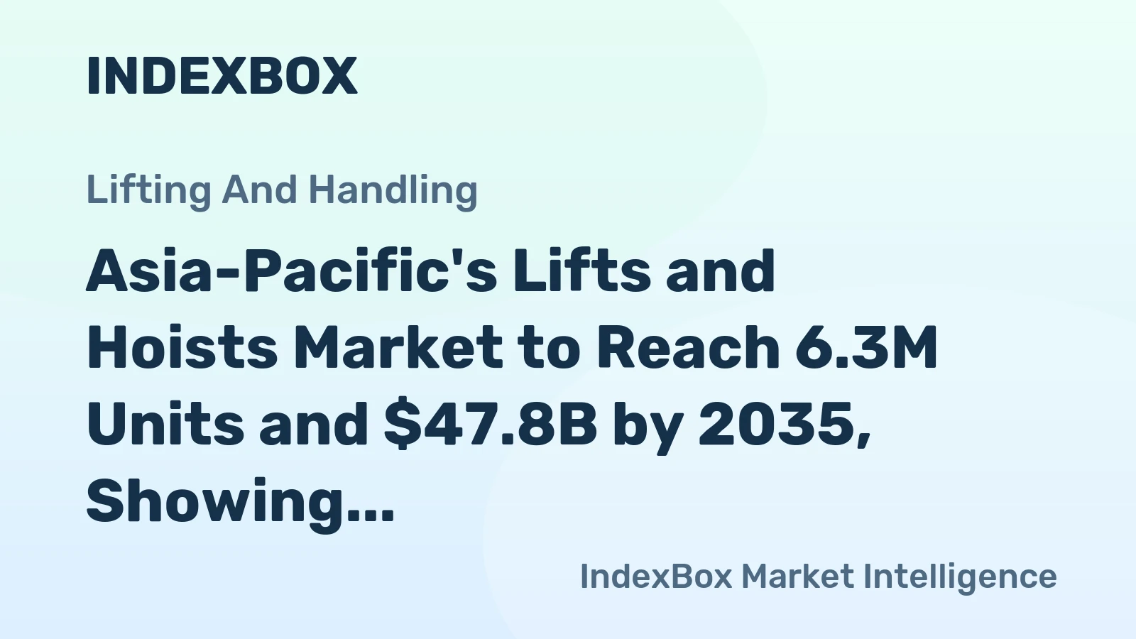 Asia-Pacific's Lifts and Hoists Market to Reach 6.3M Units and $47.8B by 2035, Showing moderate growth