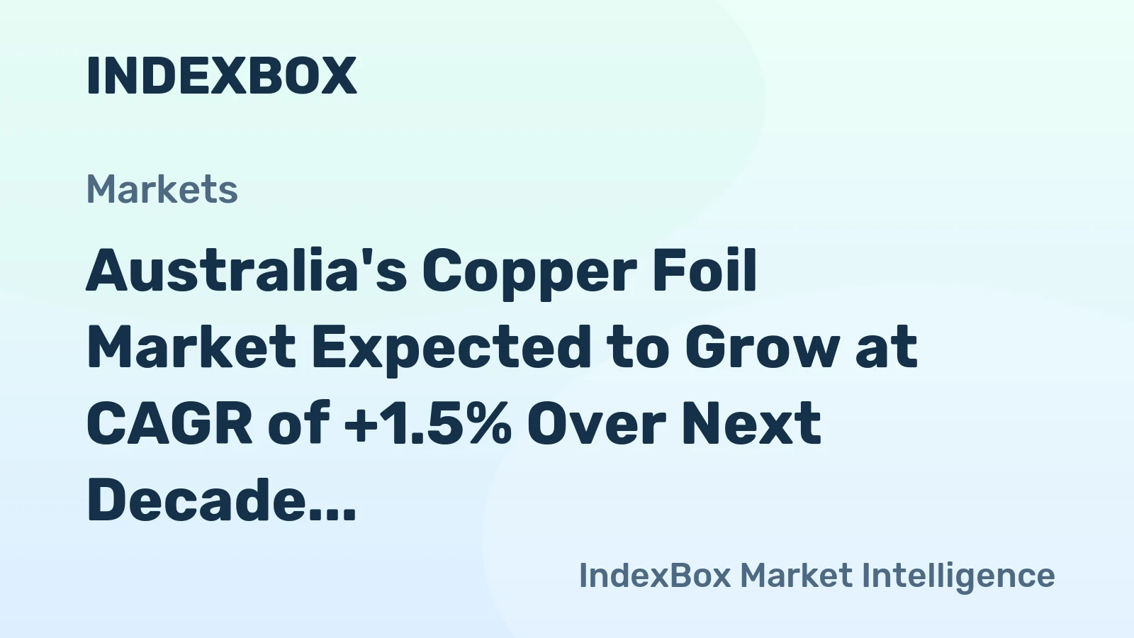 Australia's Copper Foil Market Expected to Grow at CAGR of +1.5% Over Next Decade
