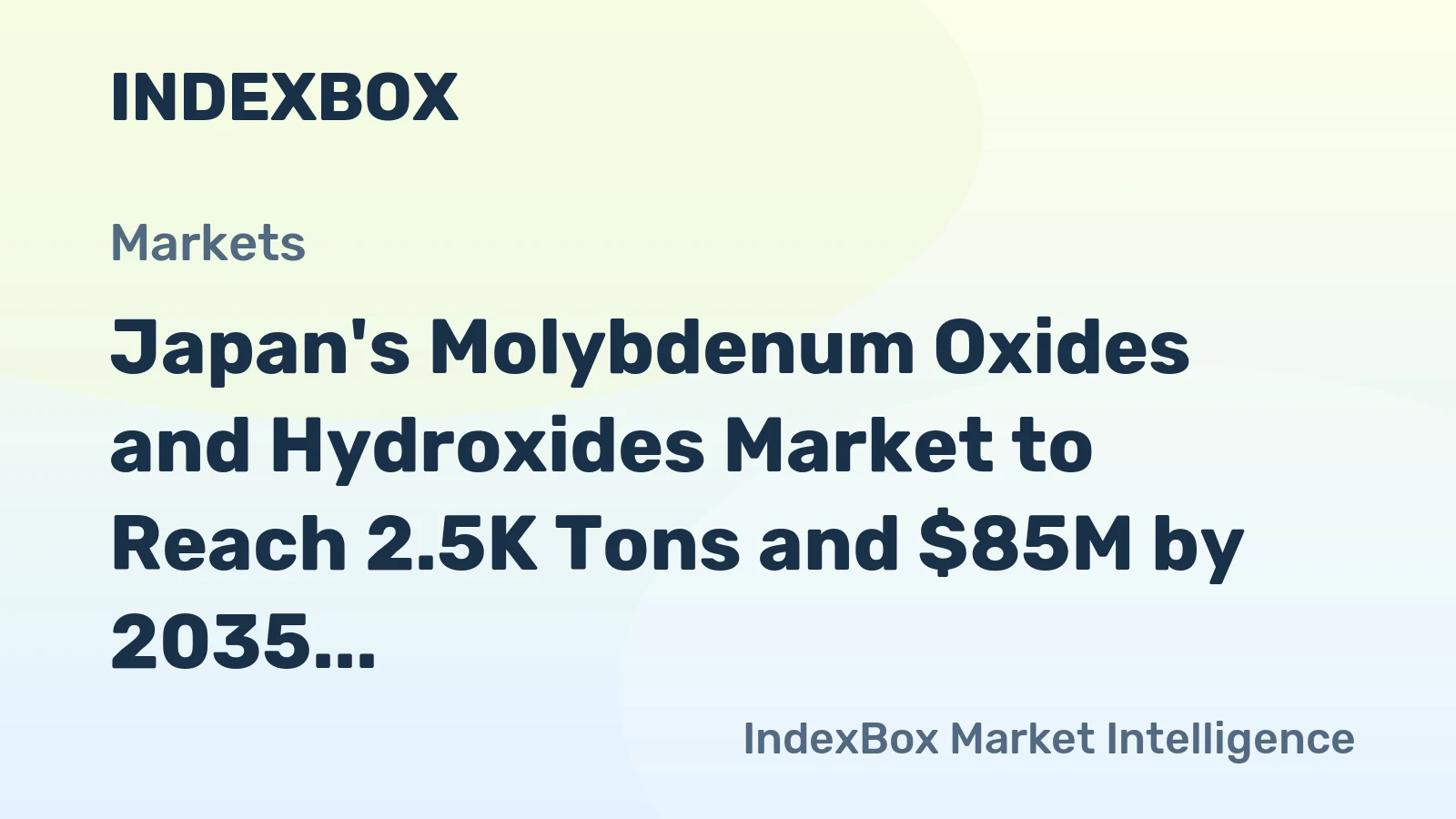 Japan's Molybdenum Oxides and Hydroxides Market to Reach 2.5K Tons and $85M by 2035