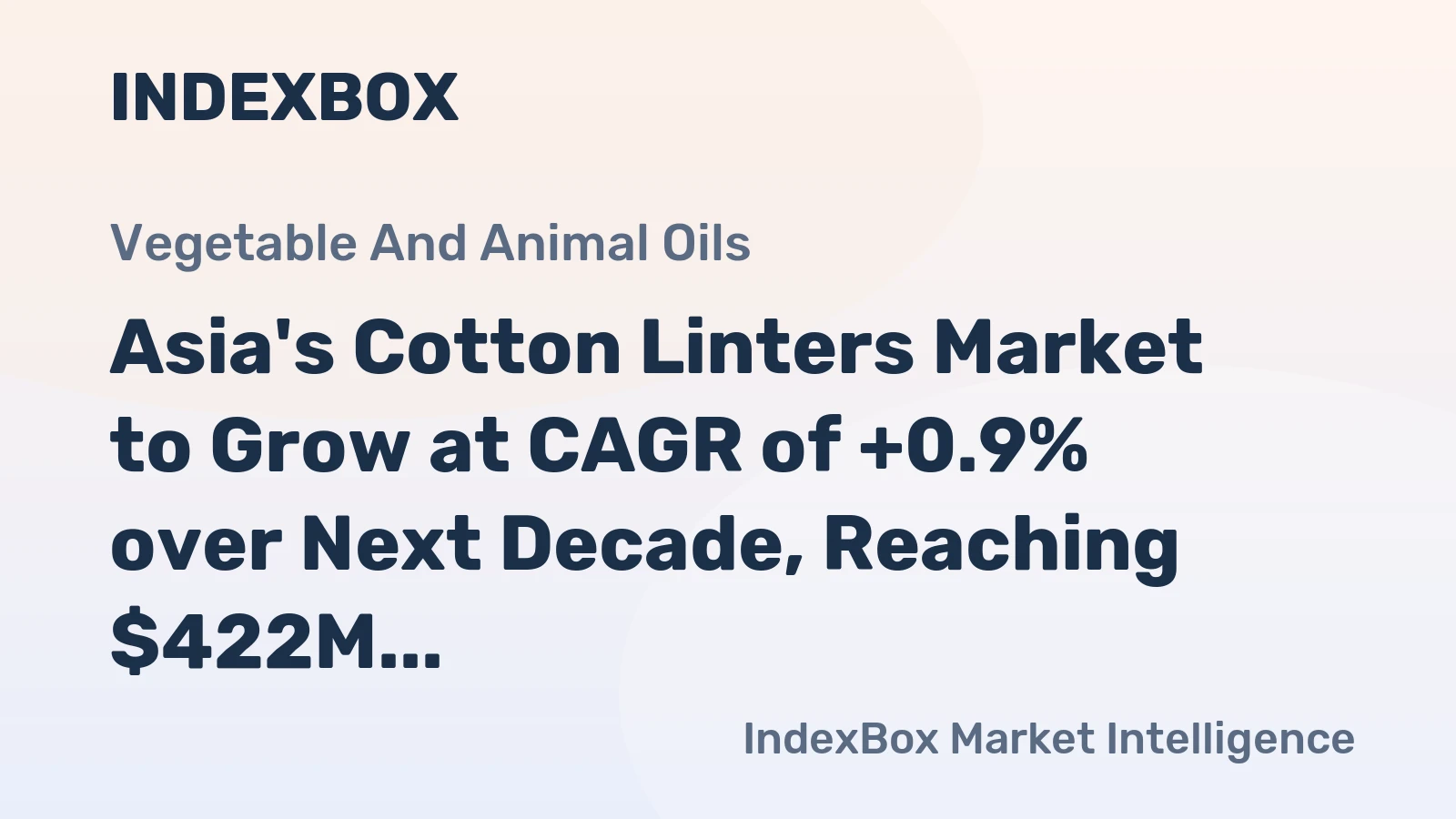Asia's Cotton Linters Market to Grow at CAGR of +0.9% over Next Decade, Reaching $422M by 2035