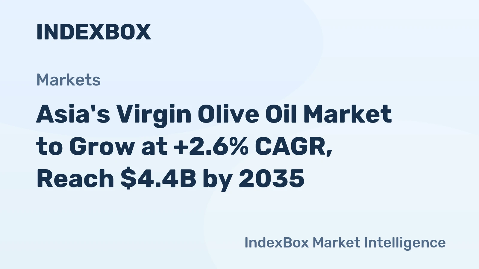 Asia's Virgin Olive Oil Market to Grow at +2.6% CAGR, Reach $4.4B by 2035