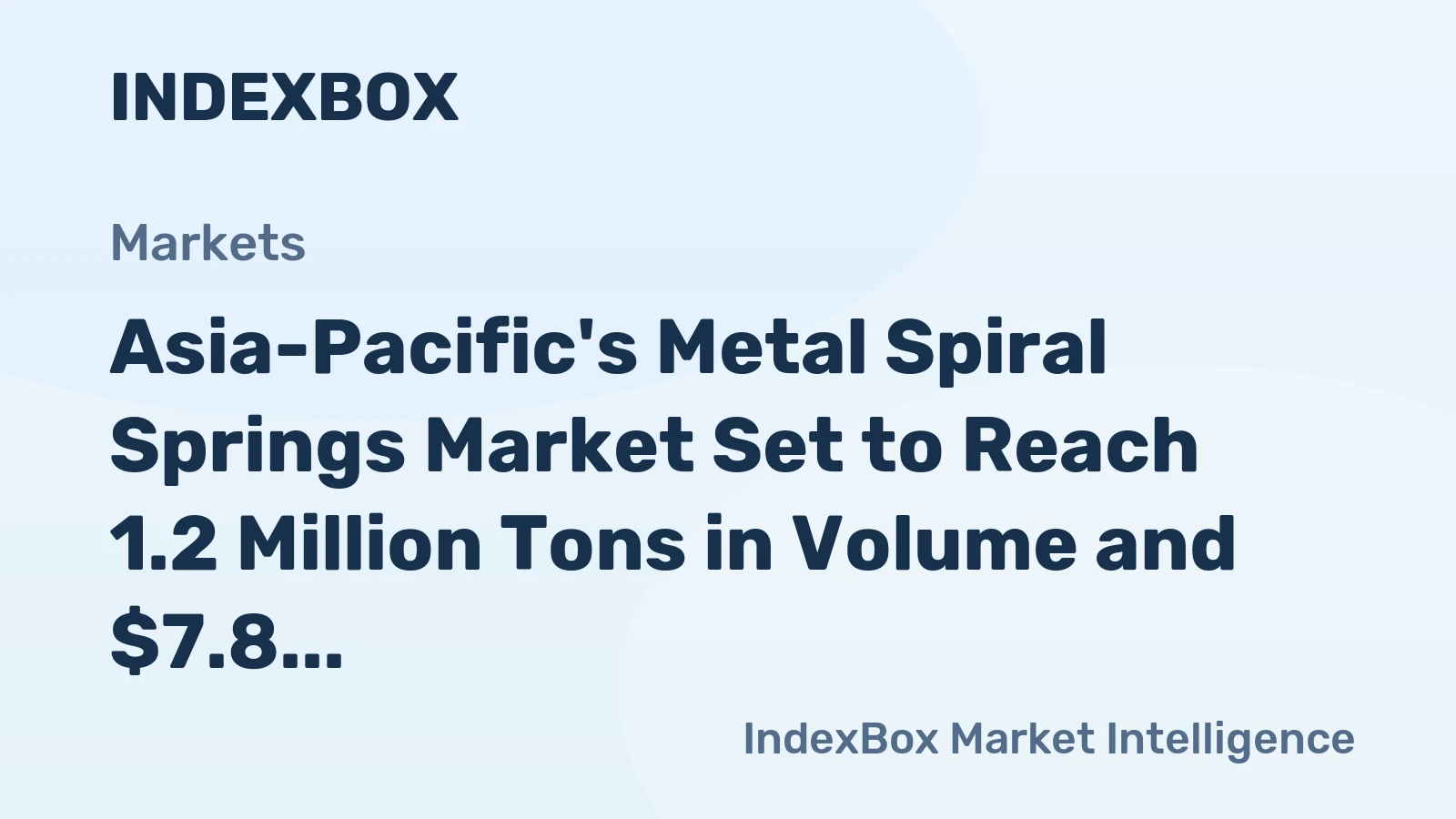 Asia-Pacific's Metal Spiral Springs Market Set to Reach 1.2 Million Tons in Volume and $7.8 Billion in Value