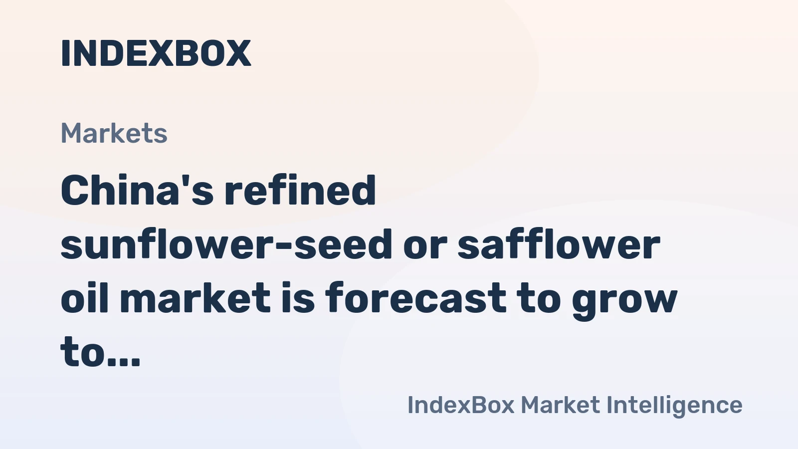 China's refined sunflower-seed or safflower oil market is forecast to grow to 13M tons in volume and $31.4B in value by 2035.