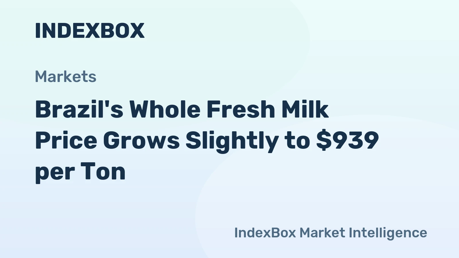 Brazil's Whole Fresh Milk Price Grows Slightly to $939 per Ton