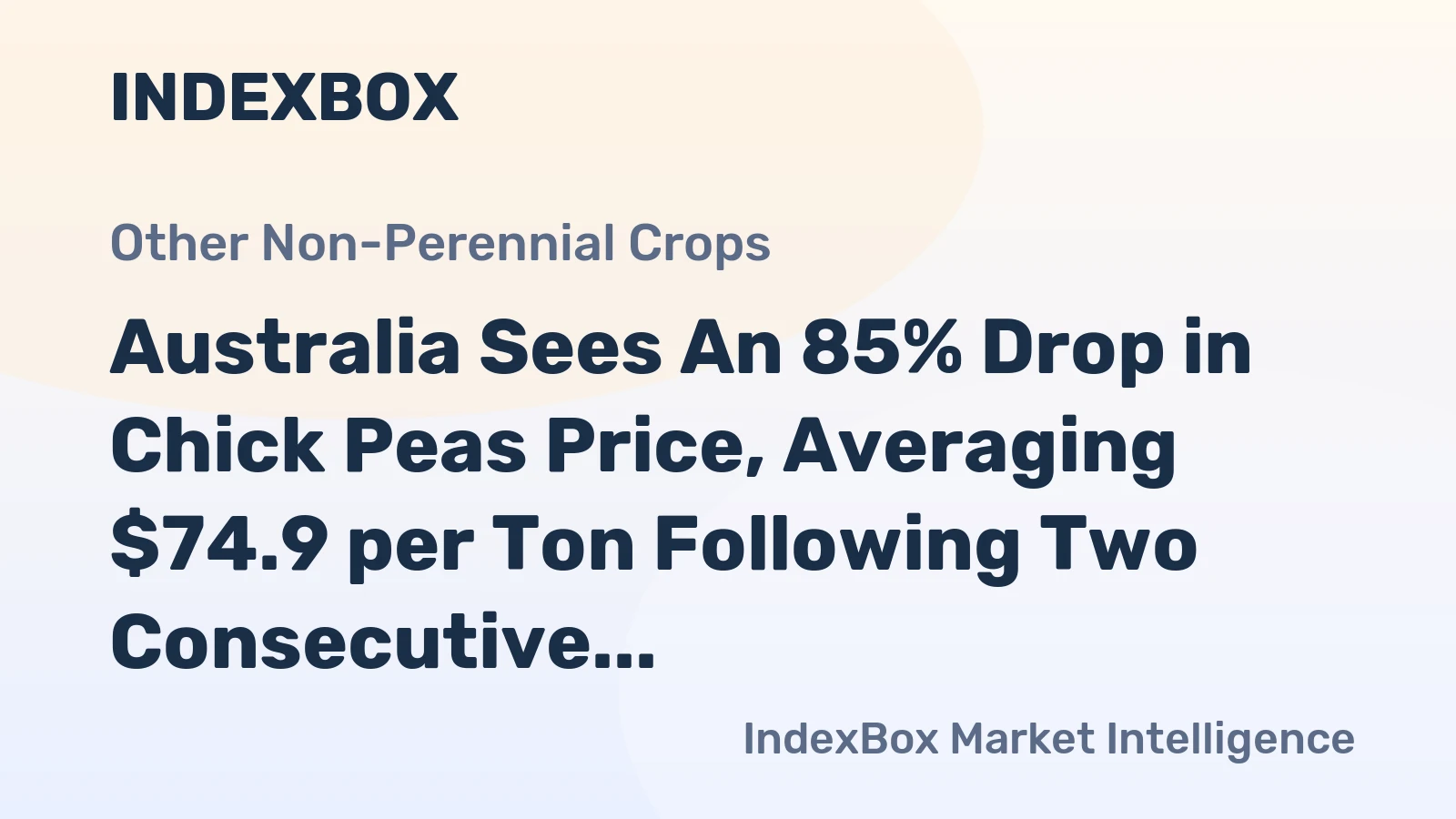 Australia Sees An 85% Drop in Chick Peas Price, Averaging $74.9 per Ton Following Two Consecutive Months of Decline