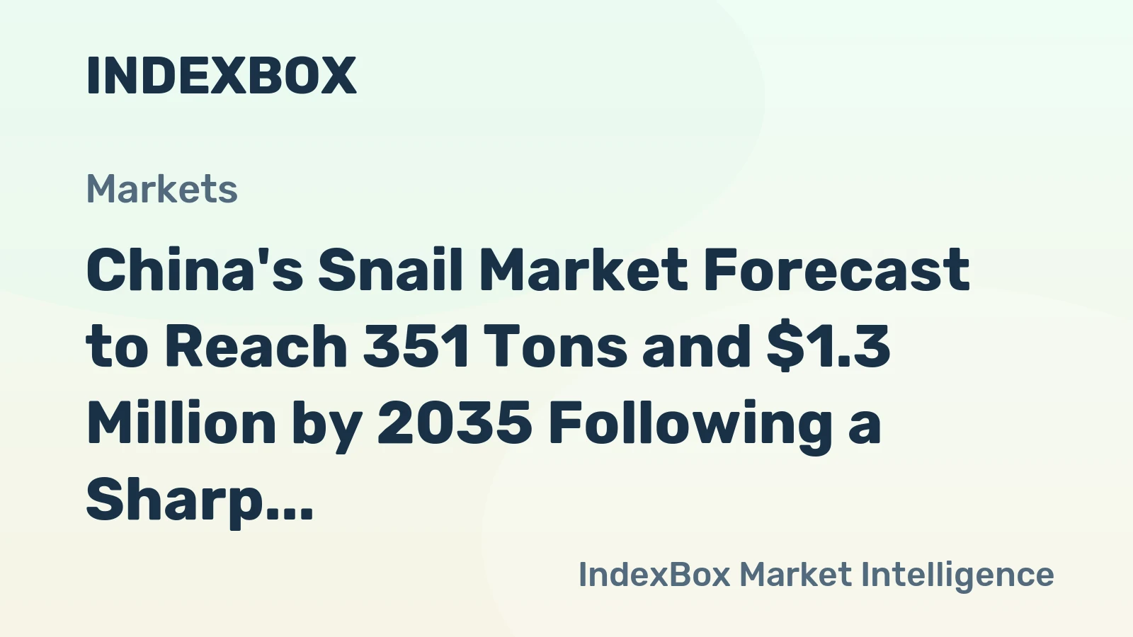 China's Snail Market Forecast to Reach 351 Tons and $1.3 Million by 2035 Following a Sharp 2024 Rebound