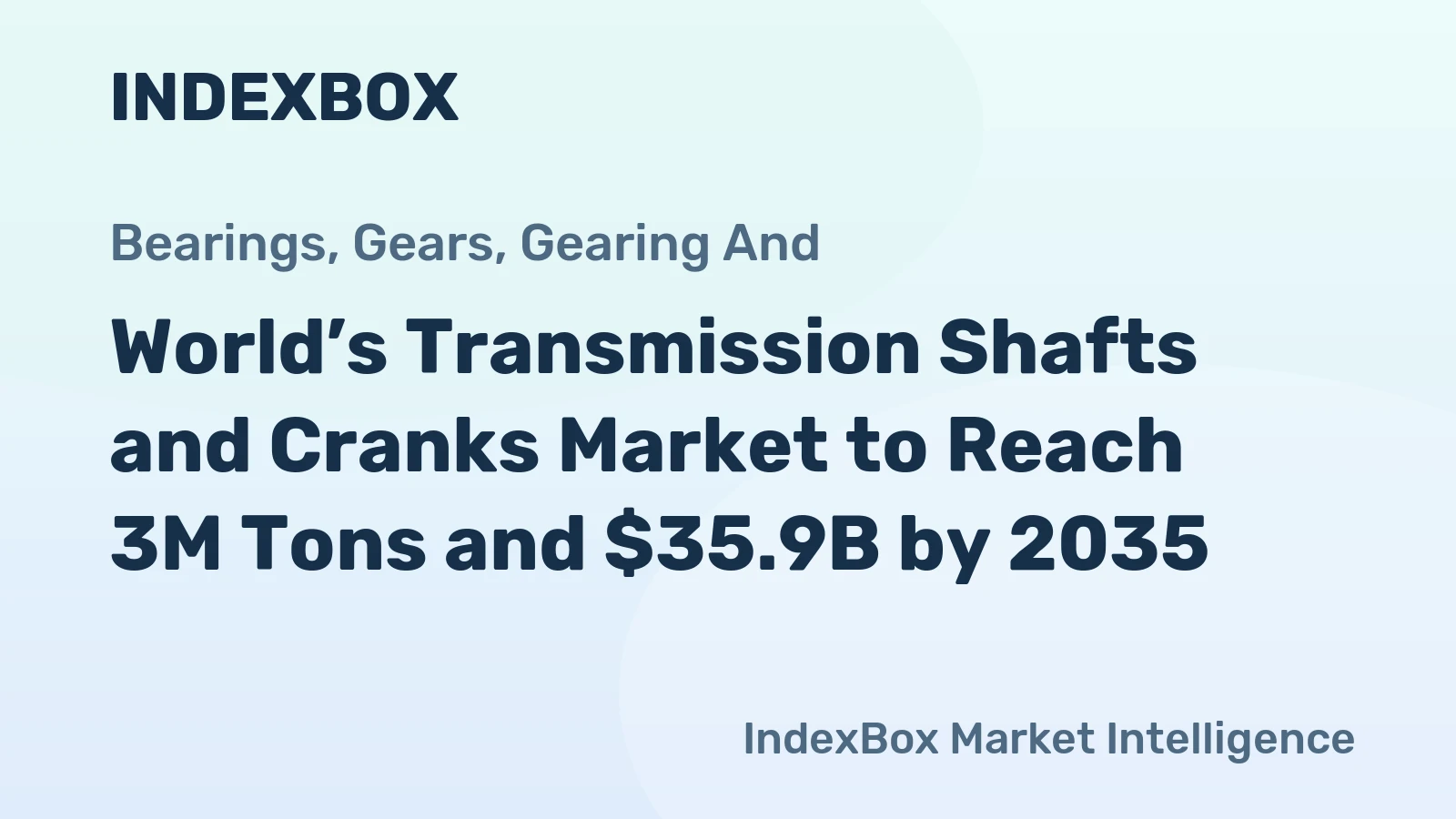 World’s Transmission Shafts and Cranks Market to Reach 3M Tons and $35.9B by 2035