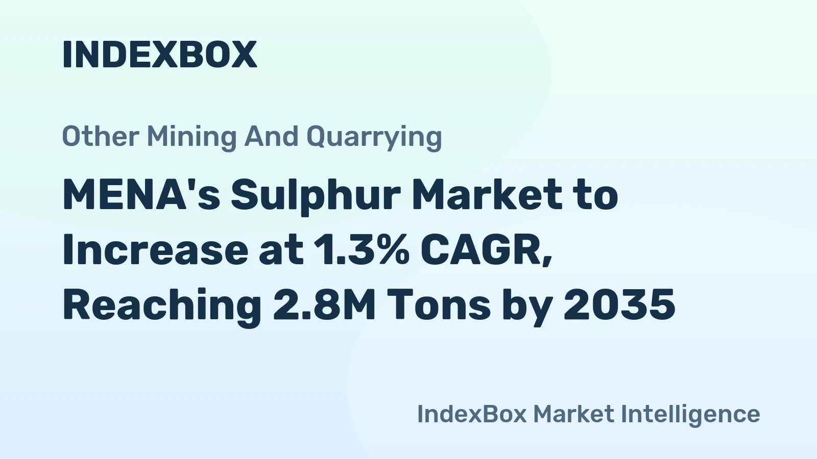 MENA's Sulphur Market to Increase at 1.3% CAGR, Reaching 2.8M Tons by 2035