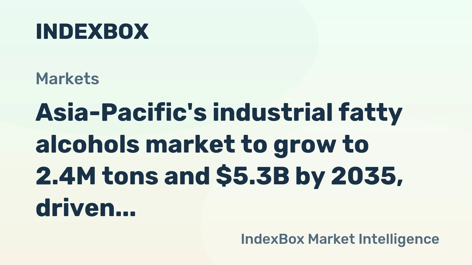 Asia-Pacific's industrial fatty alcohols market to grow to 2.4M tons and $5.3B by 2035, driven by rising regional demand.