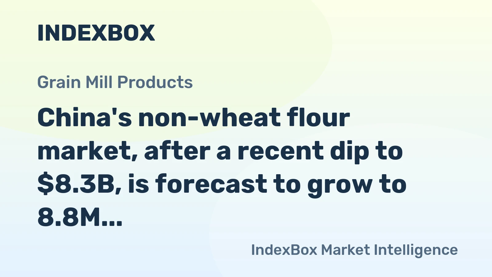 China's non-wheat flour market, after a recent dip to $8.3B, is forecast to grow to 8.8M tons and $11.1B by 2035.
