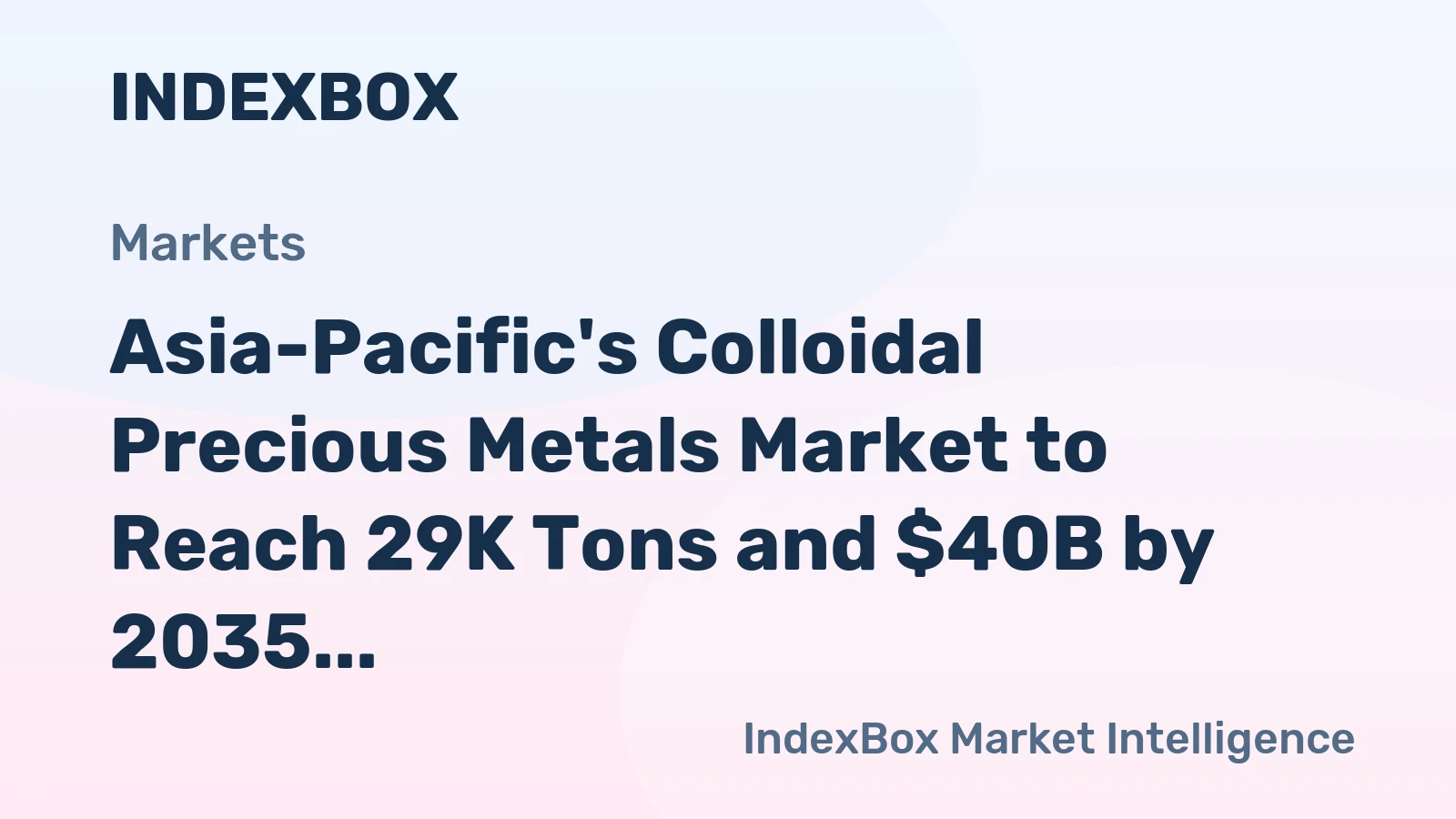 Asia-Pacific's Colloidal Precious Metals Market to Reach 29K Tons and $40B by 2035