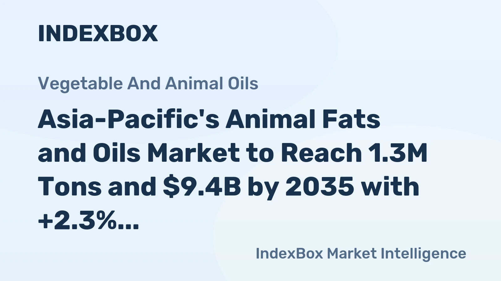 Asia-Pacific's Animal Fats and Oils Market to Reach 1.3M Tons and $9.4B by 2035 with +2.3% and +2.8% CAGR