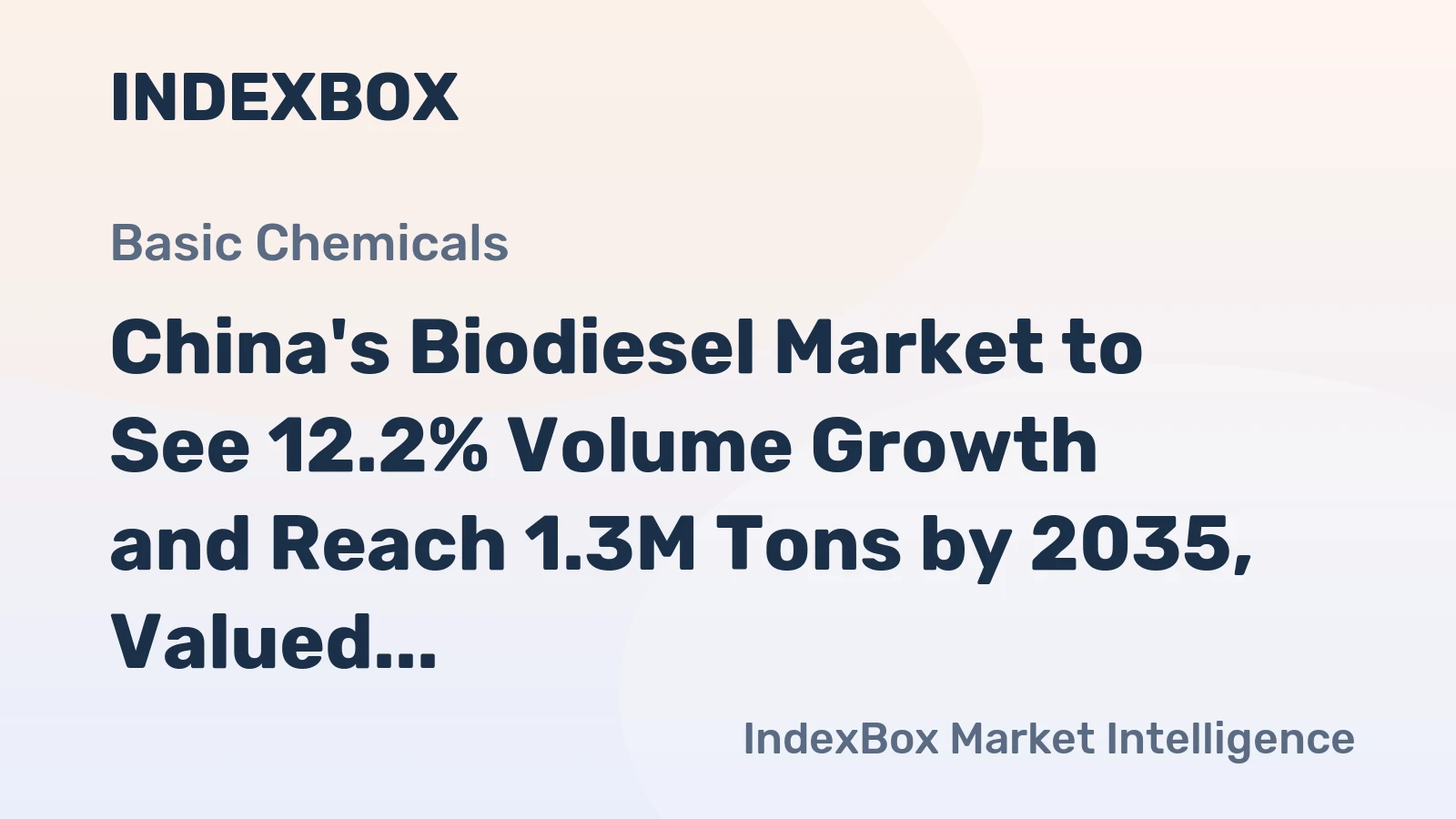 China's Biodiesel Market to See 12.2% Volume Growth and Reach 1.3M Tons by 2035, Valued at $1.3B