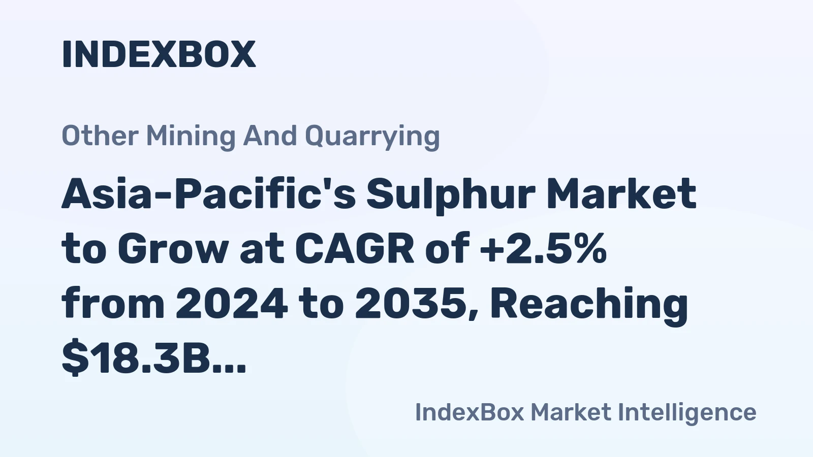 Asia-Pacific's Sulphur Market to Grow at CAGR of +2.5% from 2024 to 2035, Reaching $18.3B by 2035