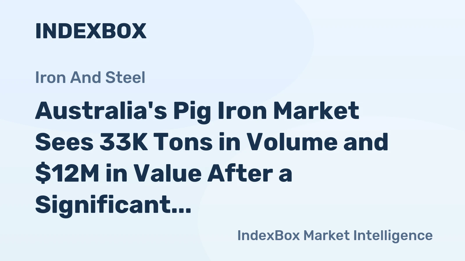 Australia's Pig Iron Market Sees 33K Tons in Volume and $12M in Value After a Significant Contraction