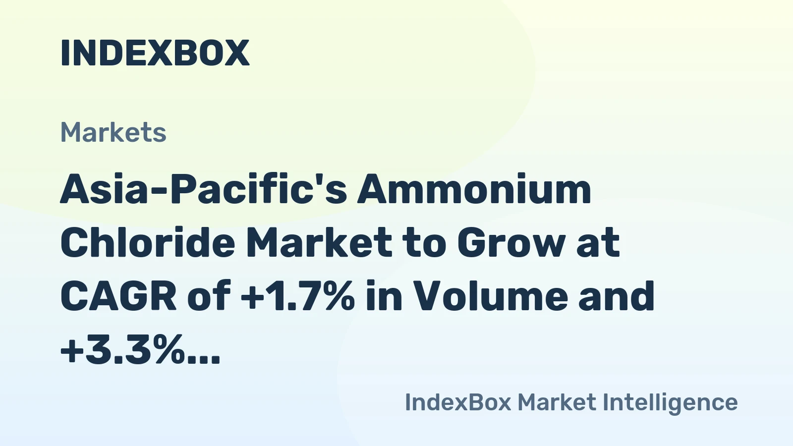 Asia-Pacific's Ammonium Chloride Market to Grow at CAGR of +1.7% in Volume and +3.3% in Value from 2024 to 2035