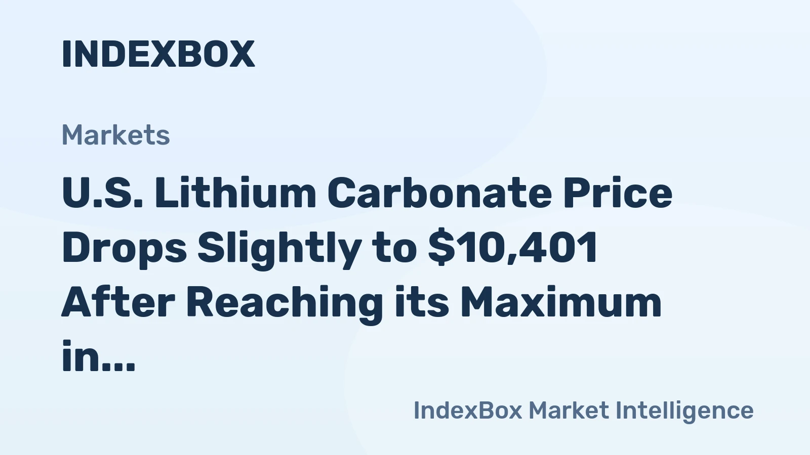 U.S. Lithium Carbonate Price Drops Slightly to $10,401 After Reaching its Maximum in June
