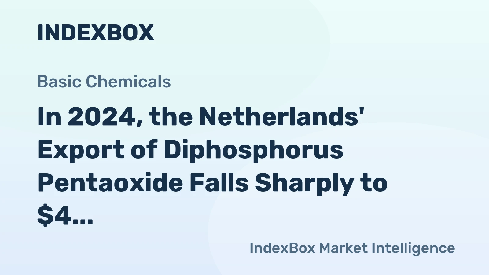 In 2024, the Netherlands' Export of Diphosphorus Pentaoxide Falls Sharply to $4 Million.