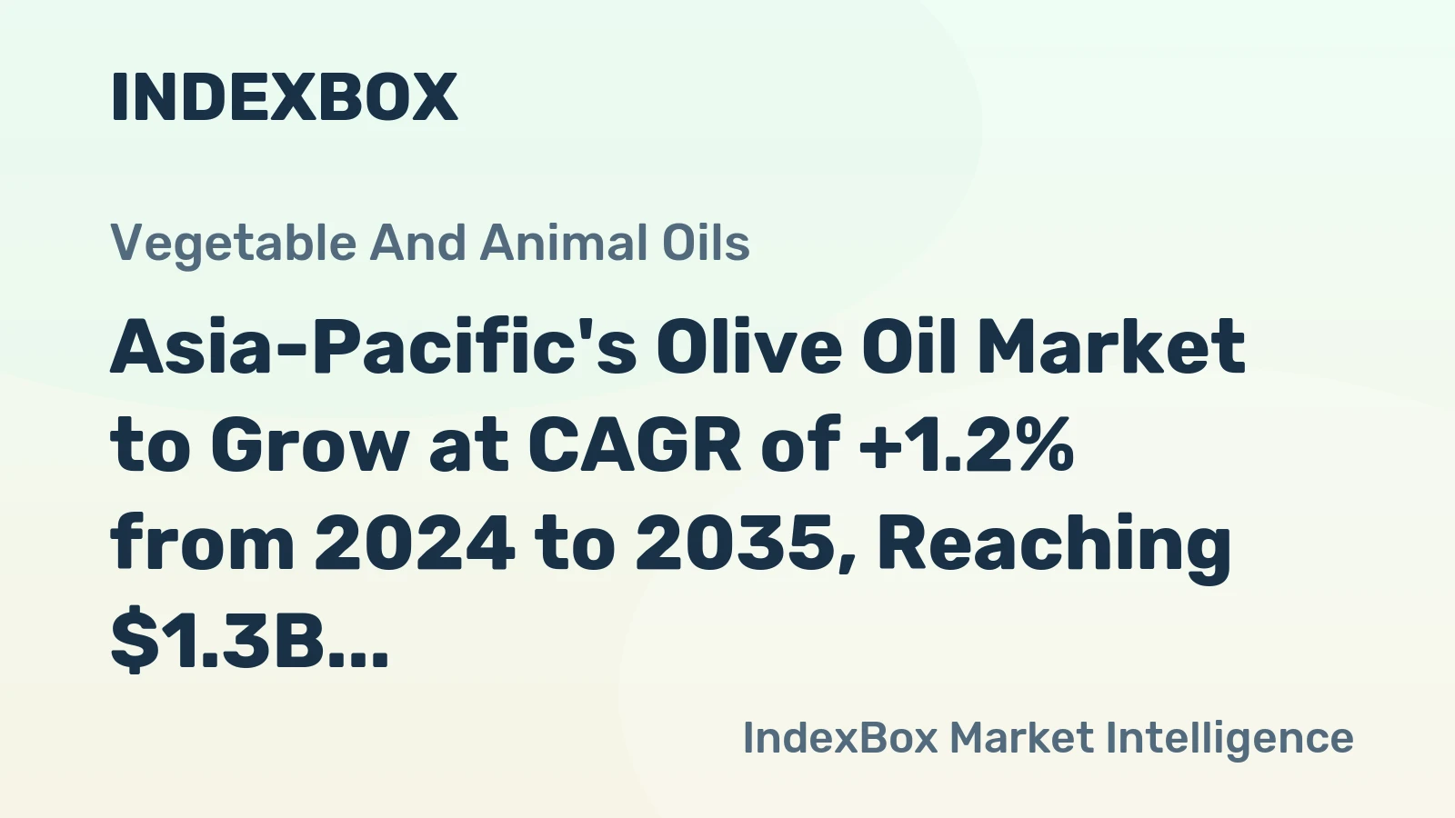 Asia-Pacific's Olive Oil Market to Grow at CAGR of +1.2% from 2024 to 2035, Reaching $1.3B