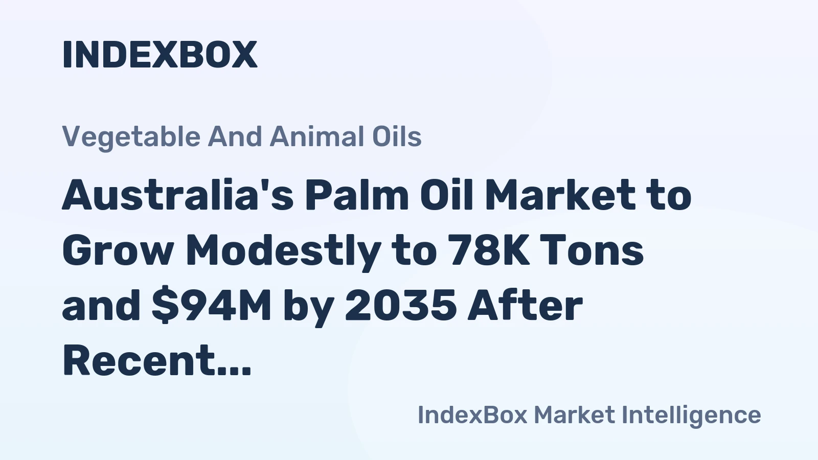 Australia's Palm Oil Market to Grow Modestly to 78K Tons and $94M by 2035 After Recent Decline