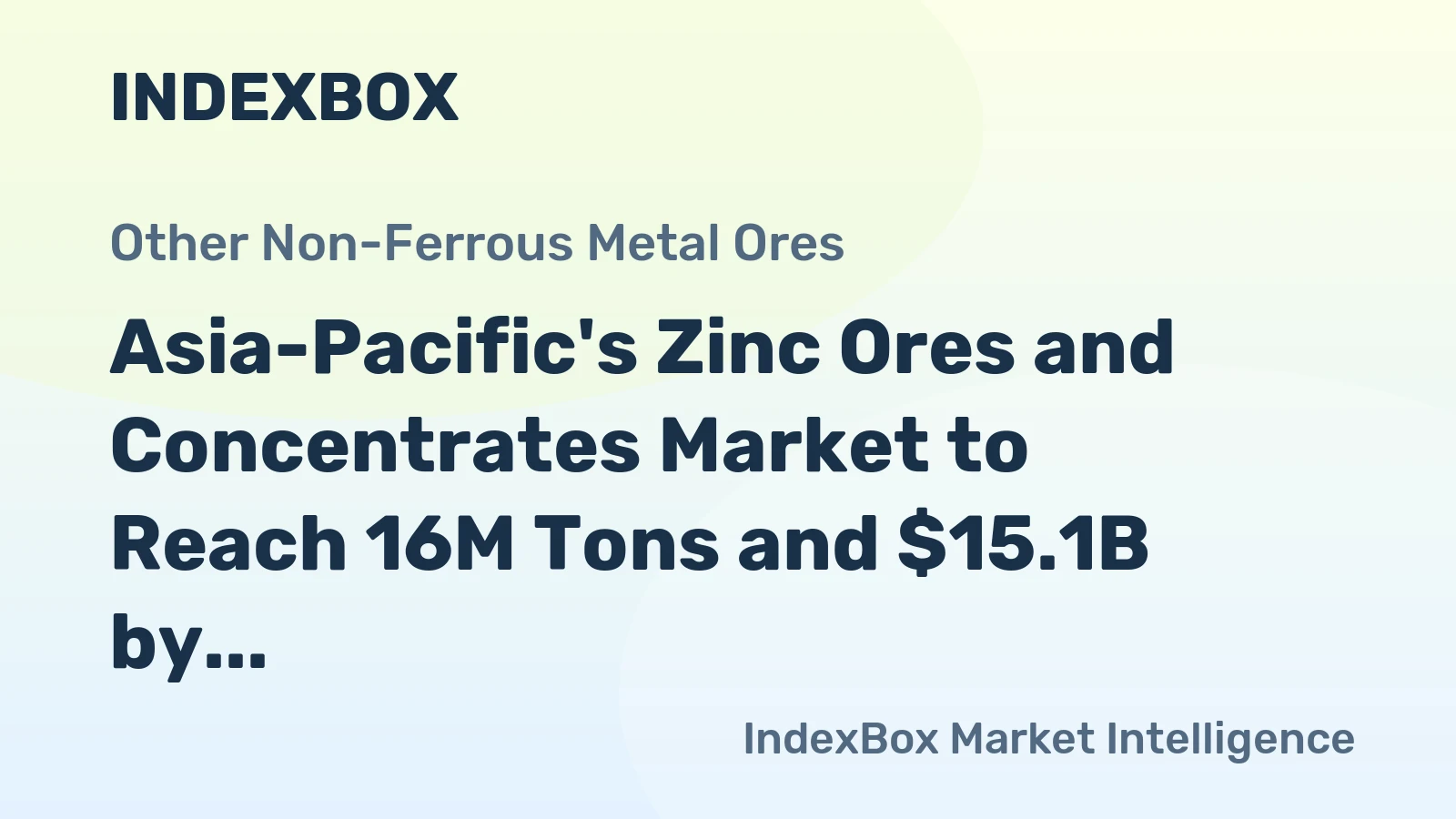 Asia-Pacific's Zinc Ores and Concentrates Market to Reach 16M Tons and $15.1B by 2035