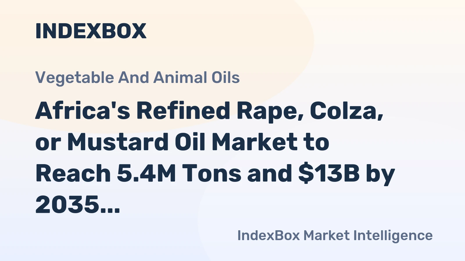 Africa's Refined Rape, Colza, or Mustard Oil Market to Reach 5.4M Tons and $13B by 2035, Driven by Increasing Demand