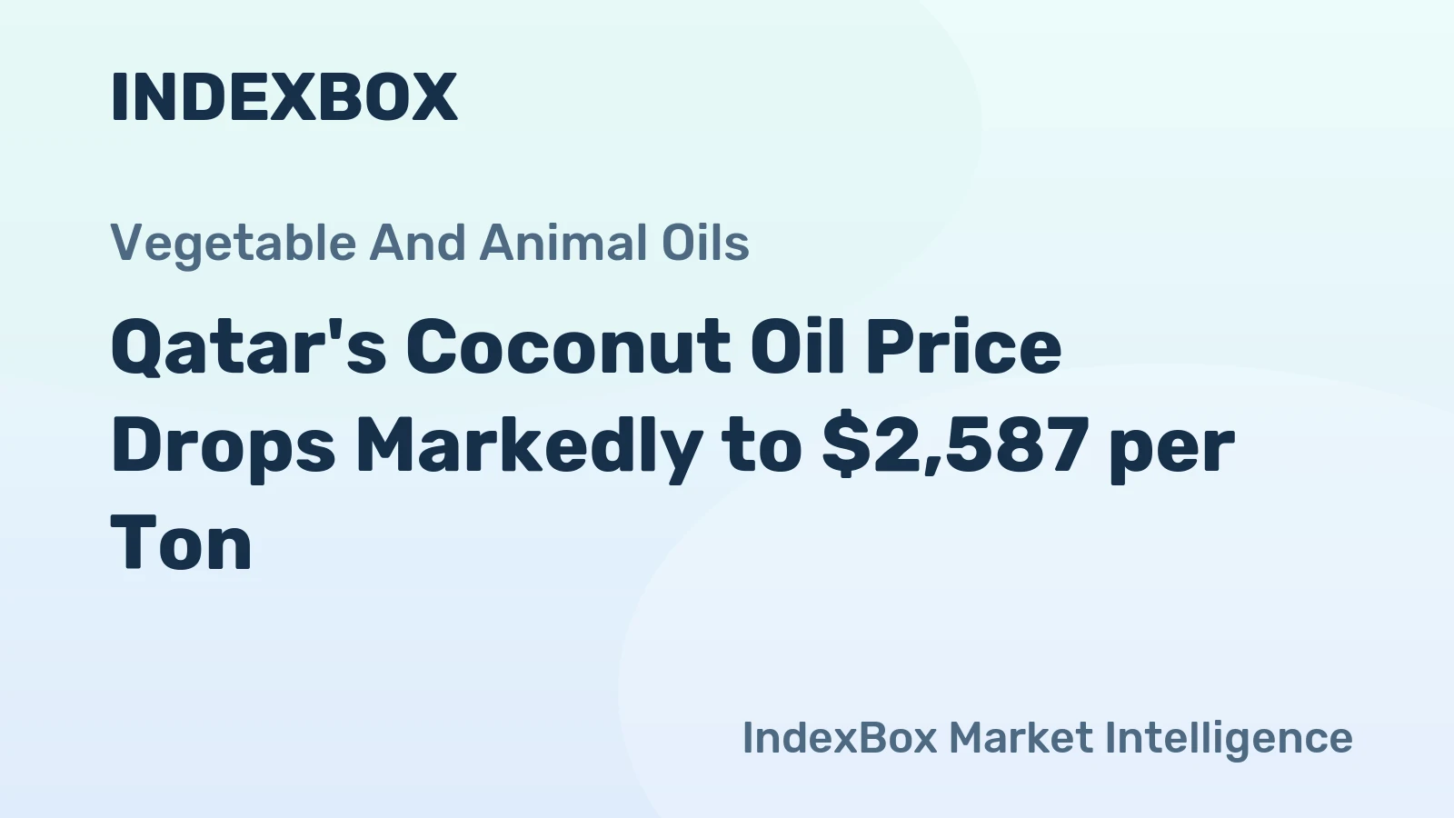 Qatar's Coconut Oil Price Drops Markedly to $2,587 per Ton