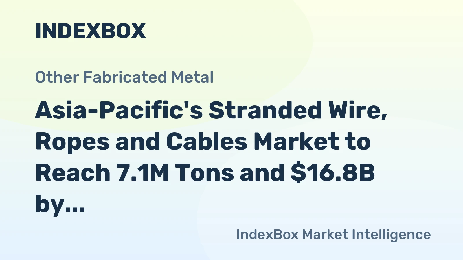 Asia-Pacific's Stranded Wire, Ropes and Cables Market to Reach 7.1M Tons and $16.8B by 2035