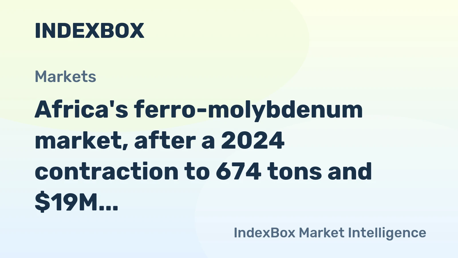Africa's ferro-molybdenum market, after a 2024 contraction to 674 tons and $19M, is forecast for a slight volume rise to 719 tons and a value increase to $25M by 2035.