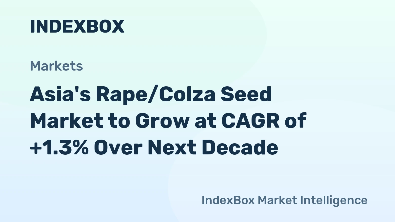 Asia's Rape/Colza Seed Market to Grow at CAGR of +1.3% Over Next Decade