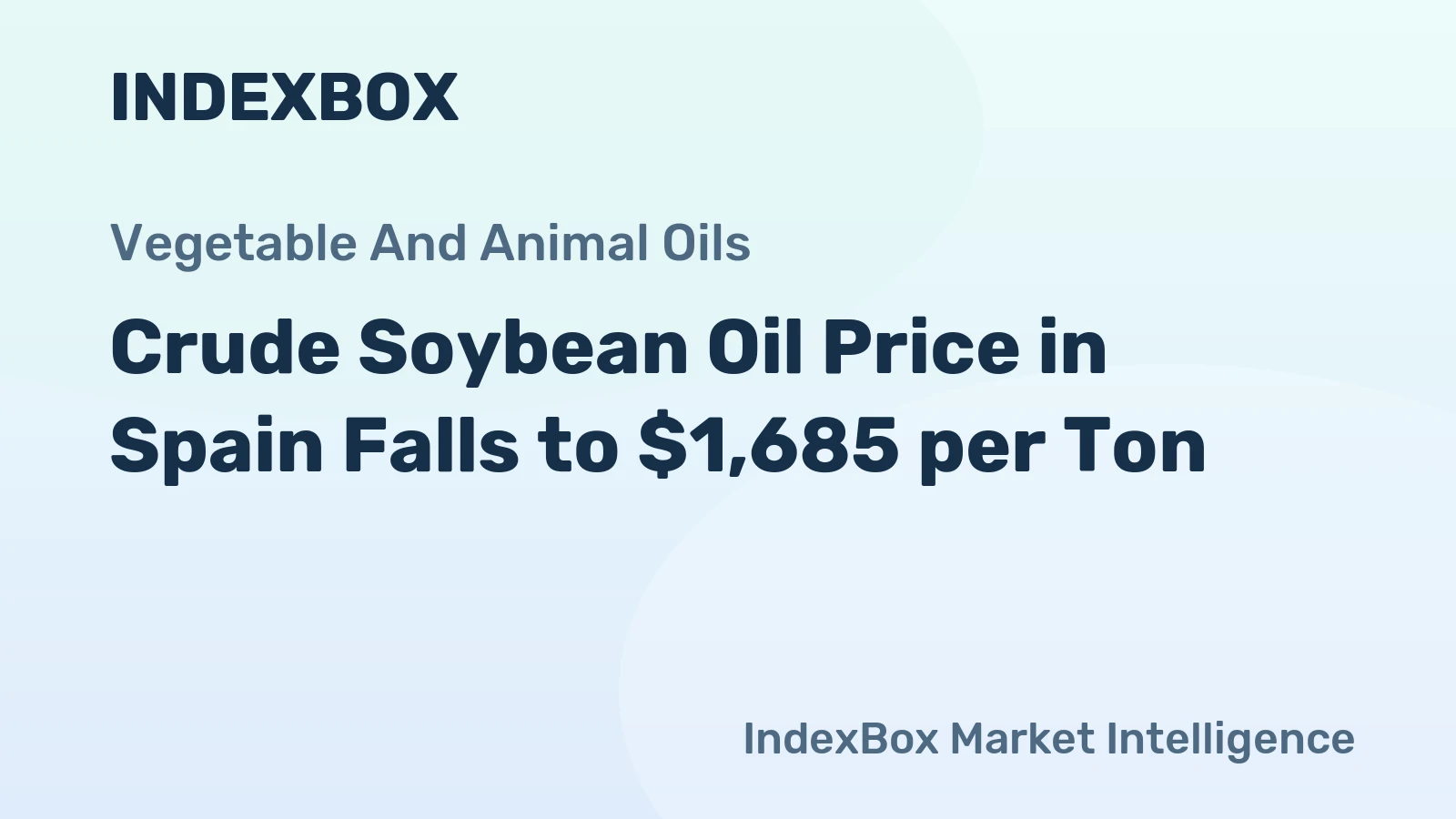 Crude Soybean Oil Price in Spain Falls to $1,685 per Ton