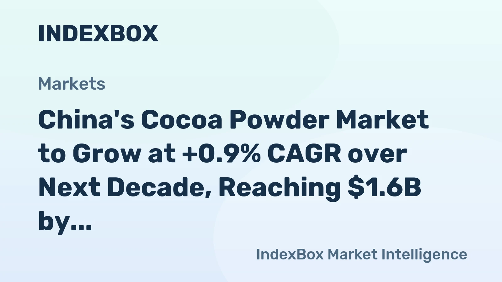 China's Cocoa Powder Market to Grow at +0.9% CAGR over Next Decade, Reaching $1.6B by 2035
