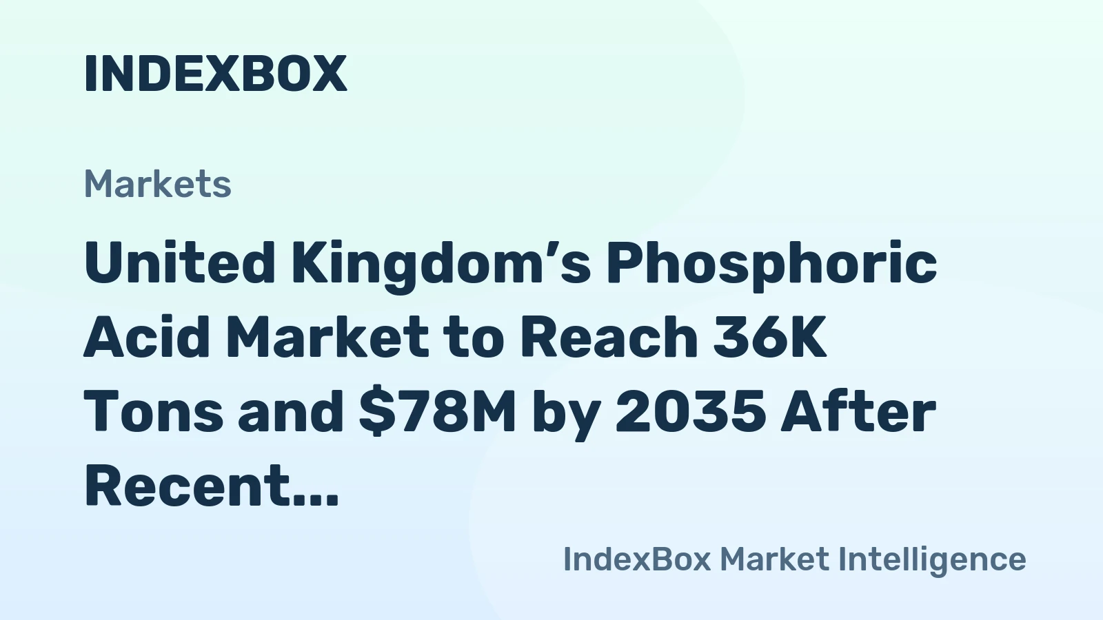 United Kingdom’s Phosphoric Acid Market to Reach 36K Tons and $78M by 2035 After Recent Contraction
