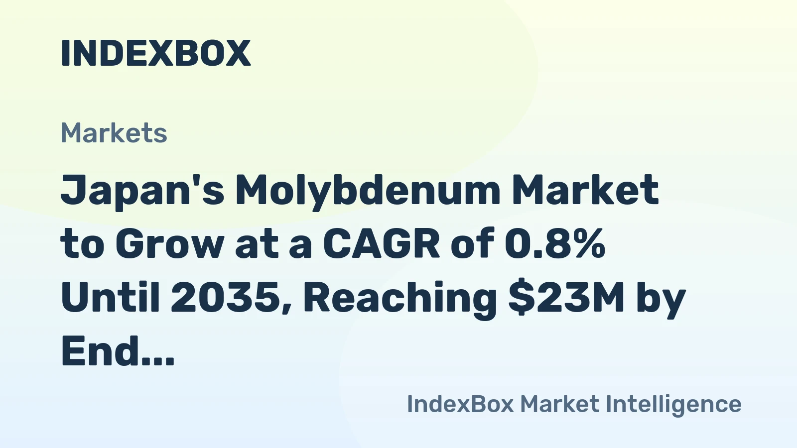 Japan's Molybdenum Market to Grow at a CAGR of 0.8% Until 2035, Reaching $23M by End of Period